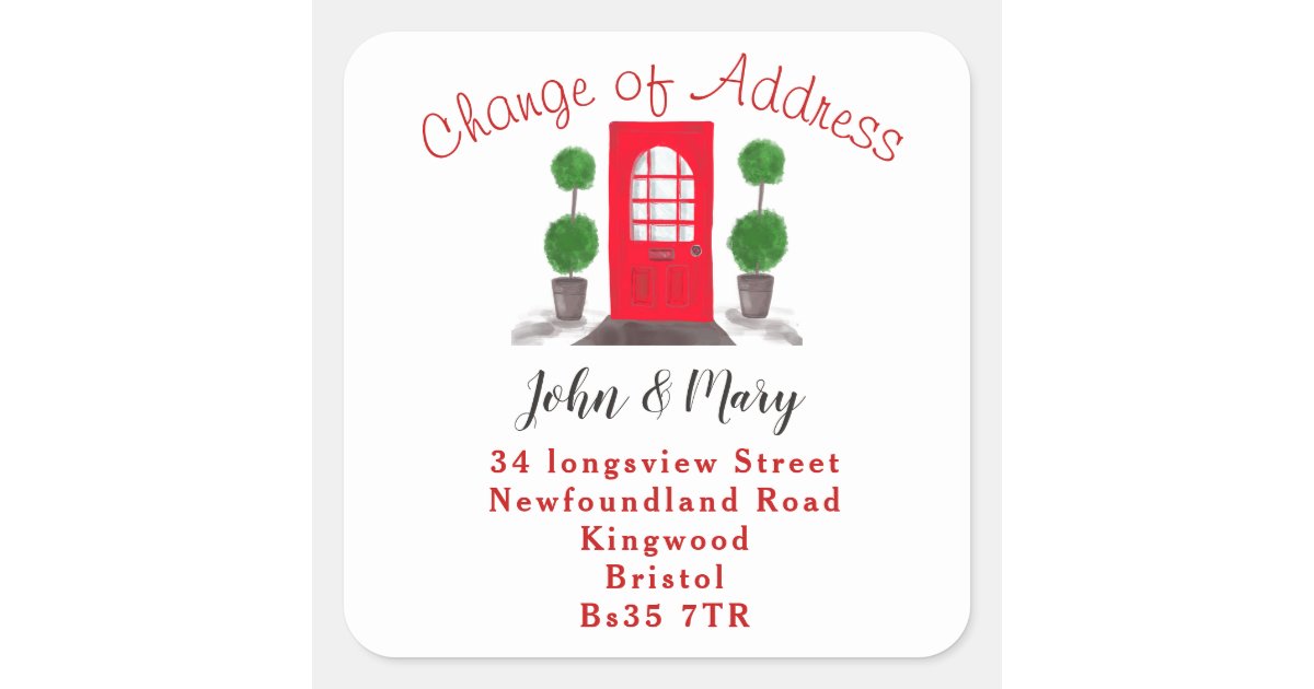 Change of Address sticker red front door | Zazzle