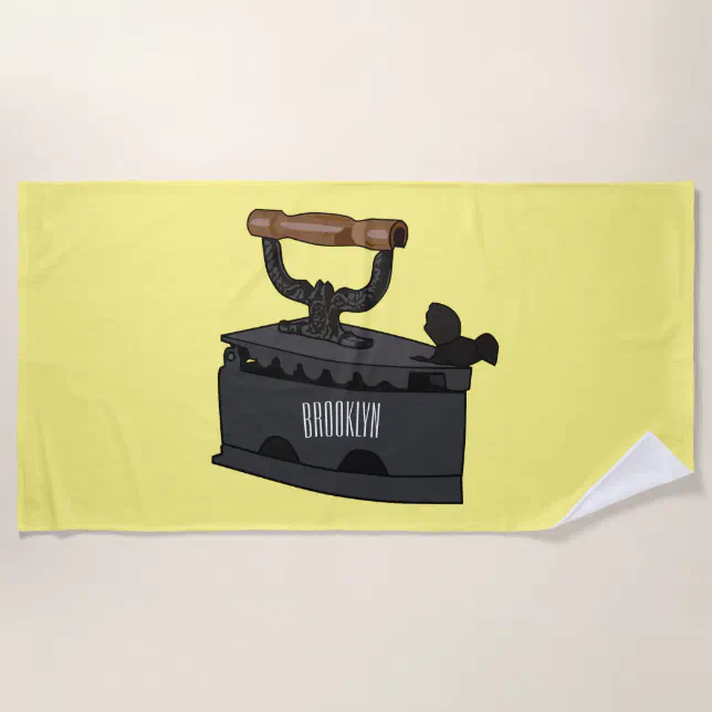 Charcoal iron cartoon illustration beach towel | Zazzle