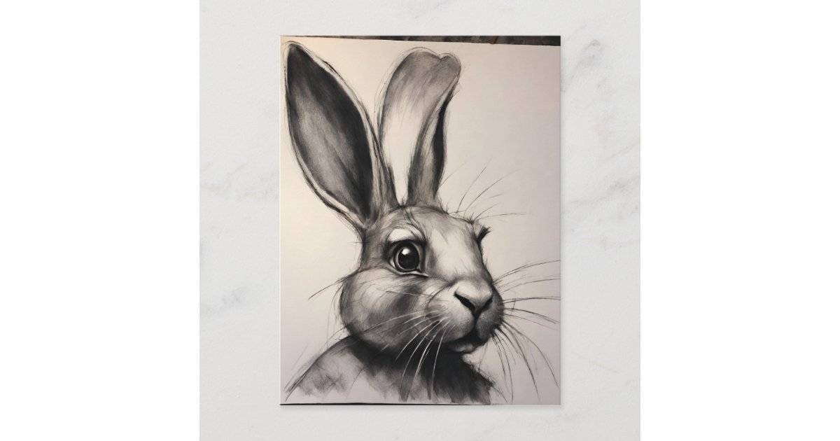 Charcoal Rabbit Sketch Postcard | Zazzle
