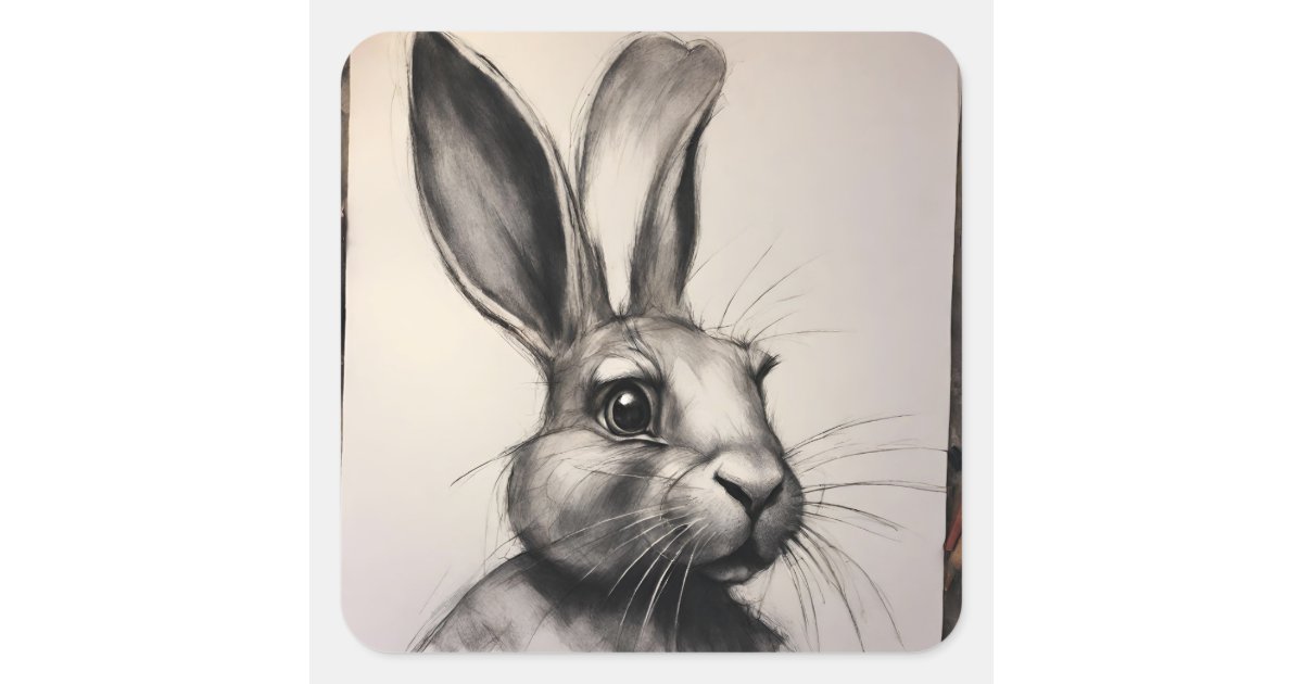 Charcoal Rabbit Sketch Square Sticker | Zazzle