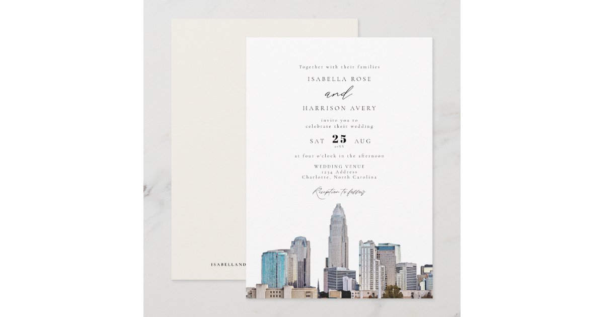 CHARLOTTE NORTH CAROLINA City Skyline Wedding Invitation | Zazzle