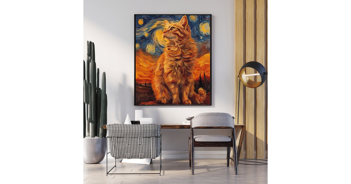 Charming Yellow Cat Poster Adorable Feline Drawing | Zazzle