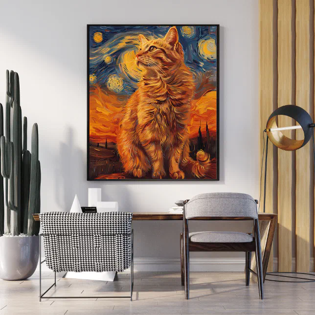 Charming Yellow Cat Poster Adorable Feline Drawing | Zazzle