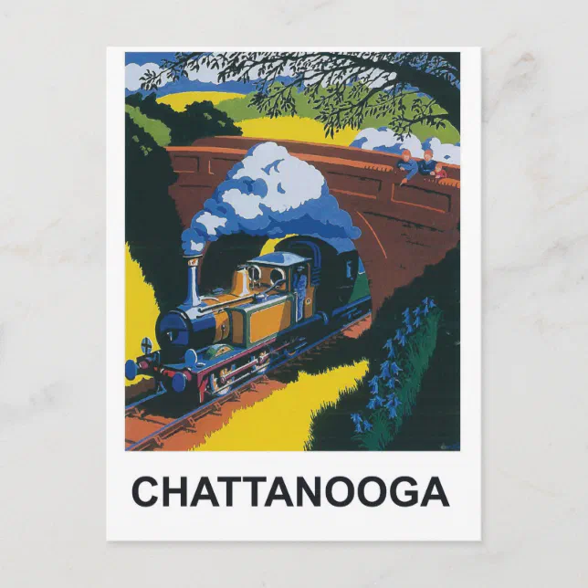 Chattanooga, steam train railway under the bridge postcard | Zazzle
