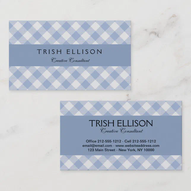Checked Blue Gingham Classic Pattern Business Card | Zazzle