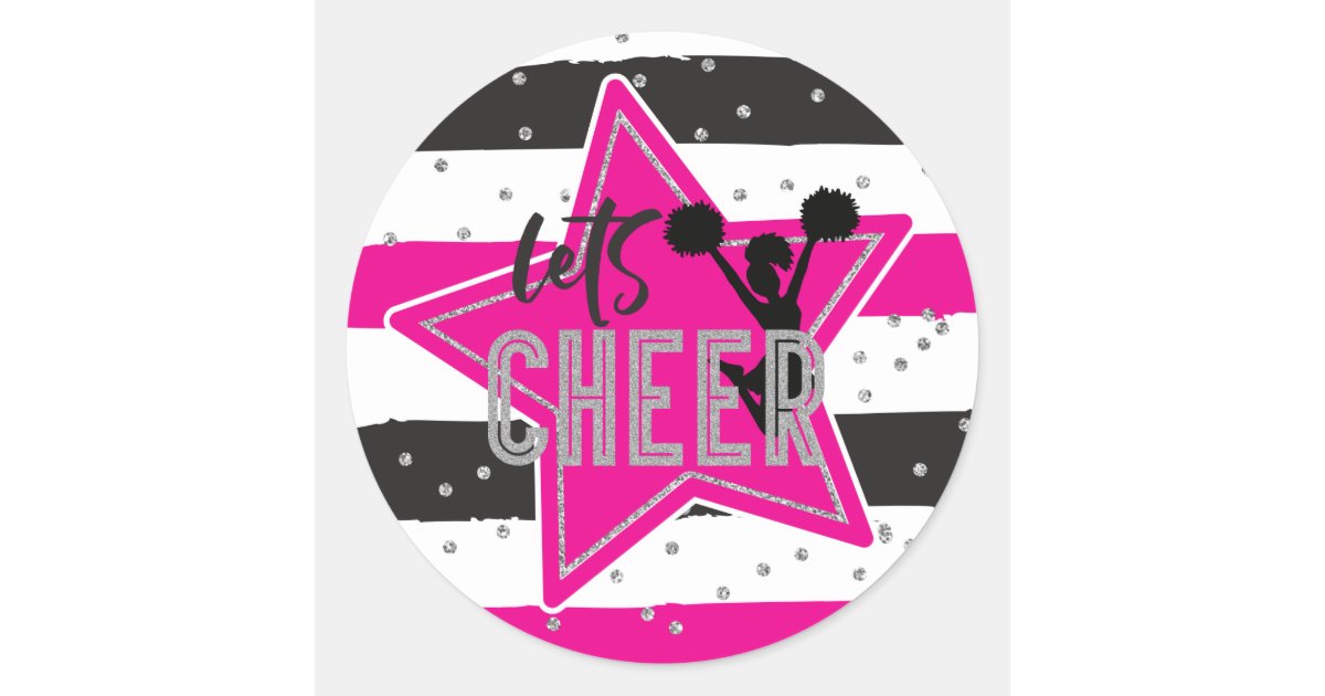 Cheerleading Pink Silver Black Cheer Birthday Classic Round Sticker ...