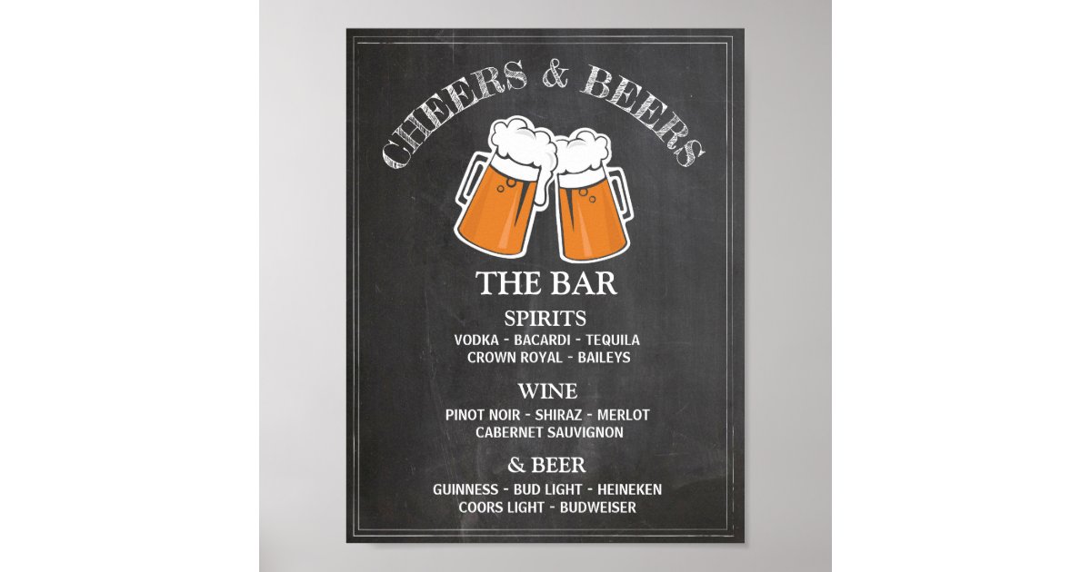 Cheers Beers Bar Sign Wedding Reception Poster | Zazzle