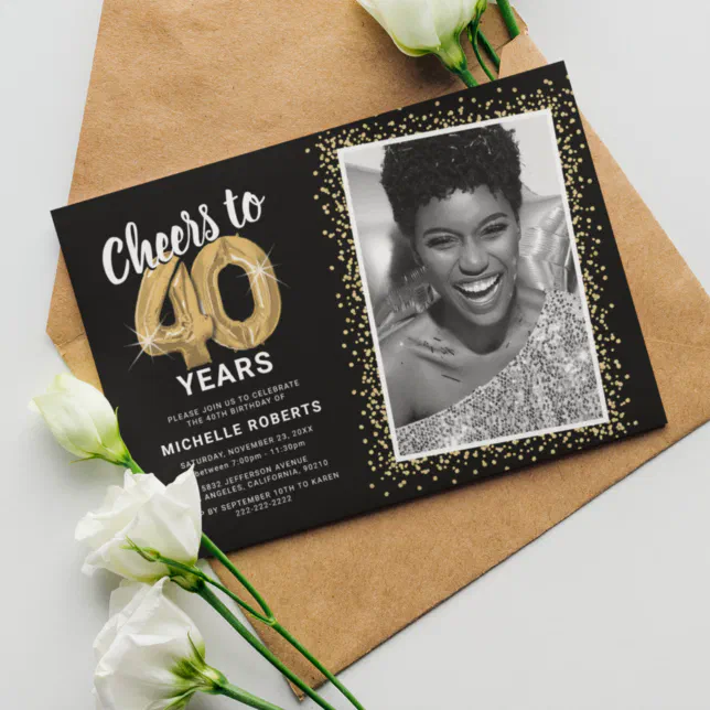 Cheers to Forty Years 40th Birthday Photo Invitation | Zazzle