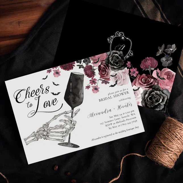 Cheers to Love Skeleton Hand Floral Gothic Bridal Invitation | Zazzle