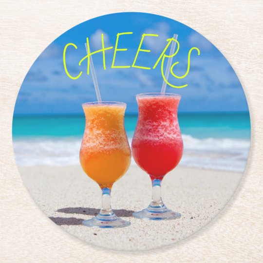 Cheers Two Drinks Beach Cocktails in Paradise Round Paper Coaster ...
