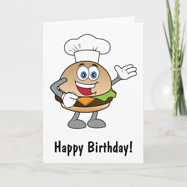 Cheeseburger Cartoon Happy Birthday Card | Zazzle