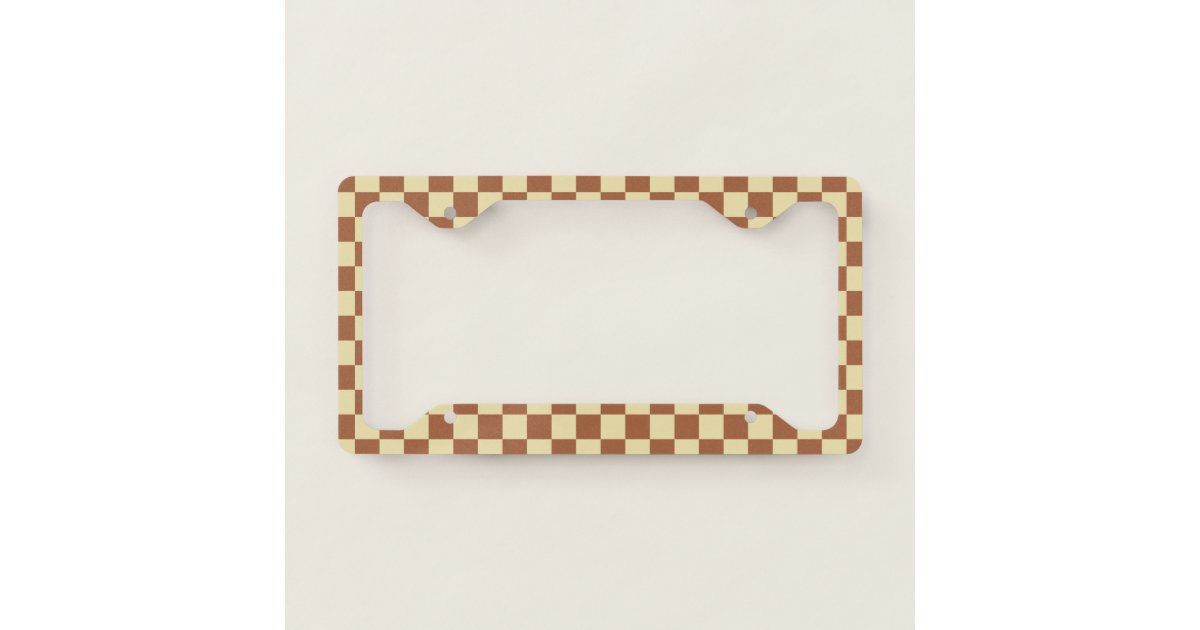 Chequered Beige and Brown Licence Plate Frame | Zazzle