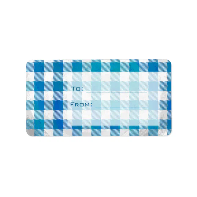 Chequered Buffalo Plaid Blue and White Label | Zazzle