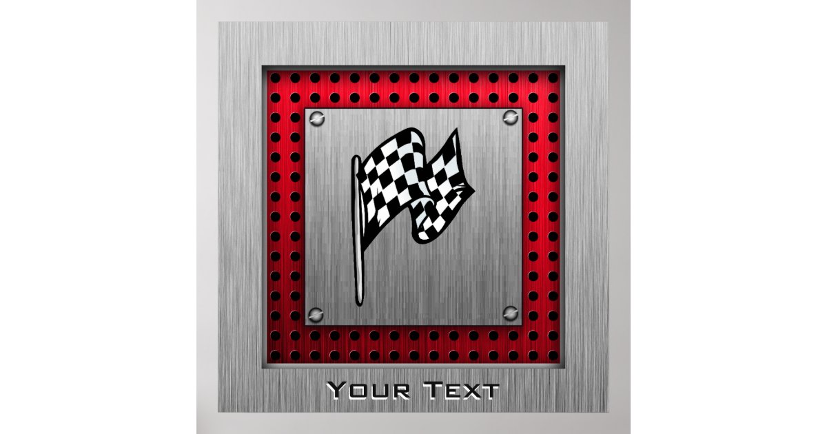 Chequered Flag; brushed aluminium look Poster | Zazzle