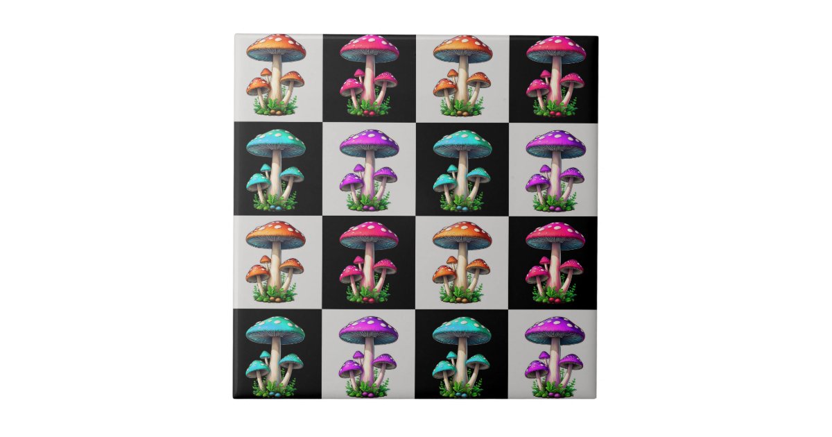 Chequered Geometric Mushroom Tile | Zazzle
