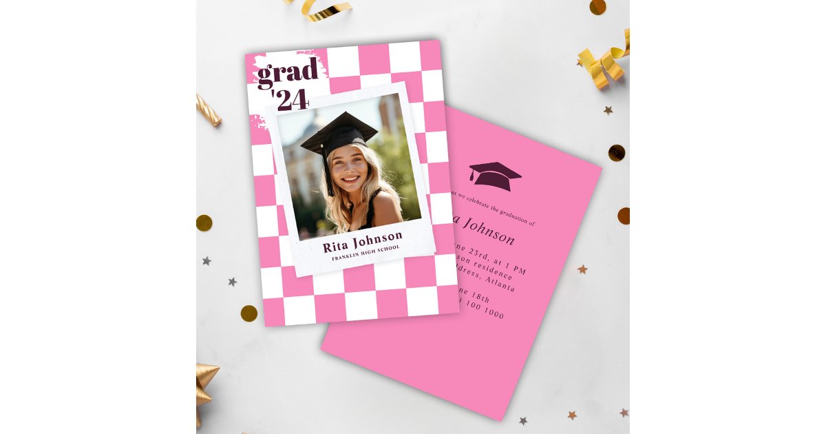 Chequered Photo High School Graduation Party Invitation | Zazzle