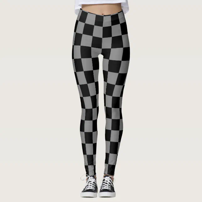 Chequered squares grey black geometric retro leggings | Zazzle