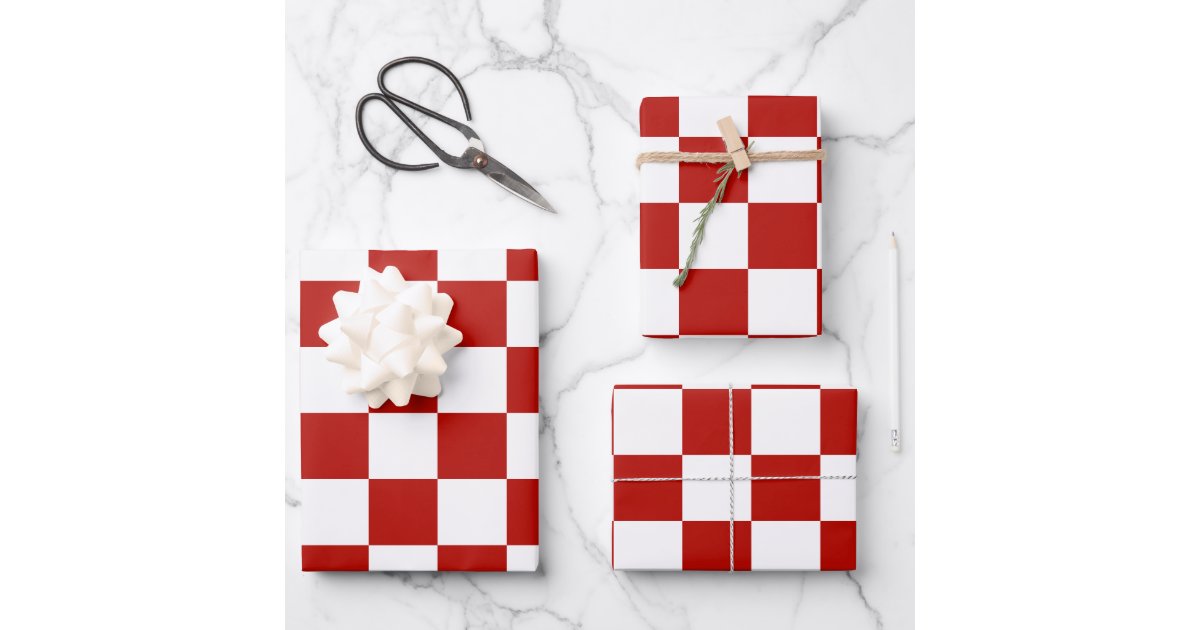 Chequered squares red white geometric retro wrapping paper sheet | Zazzle