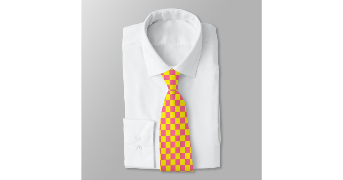 Chequered Yellow and Pink Tie | Zazzle