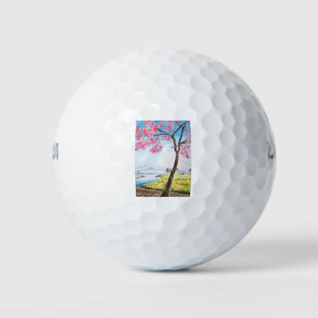 cherry blossom and Mount Fuji Japanese woodblock Golf Balls | Zazzle