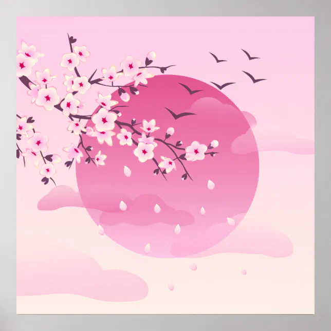 Cherry Blossom Japanese Landscape Pink Poster | Zazzle
