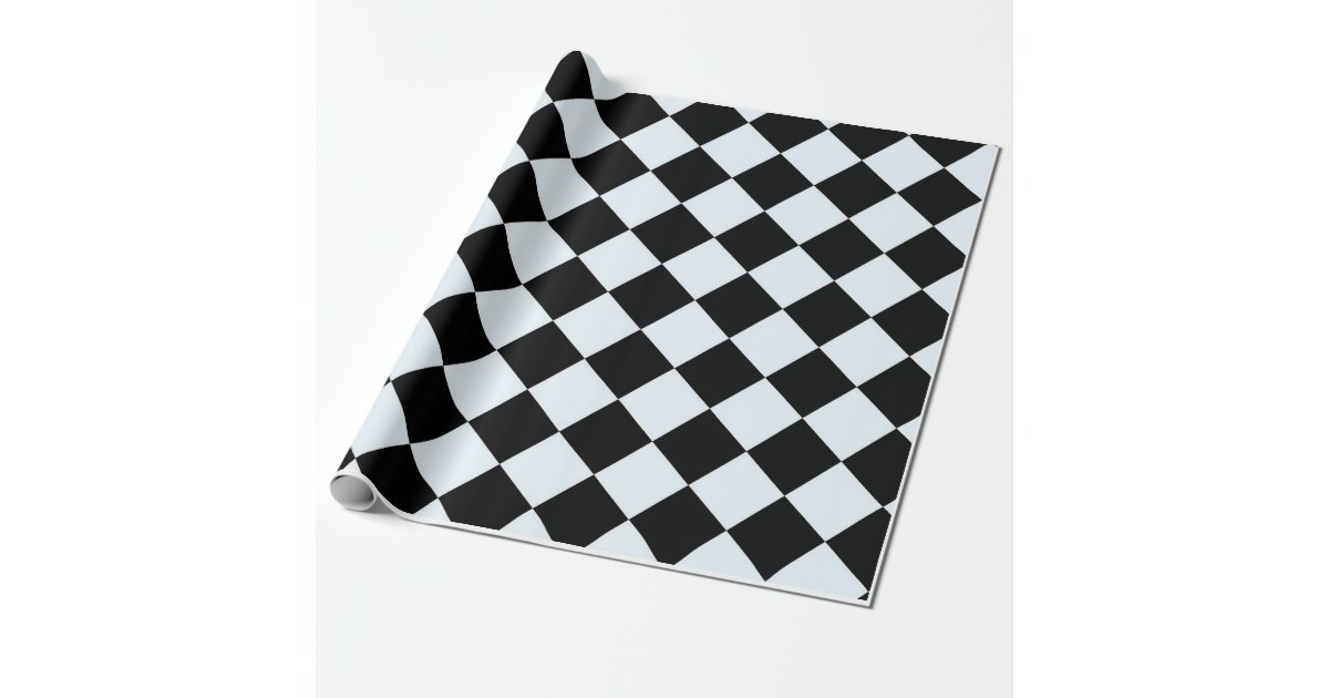 Chess chequered chequered pattern black and white wrapping paper | Zazzle