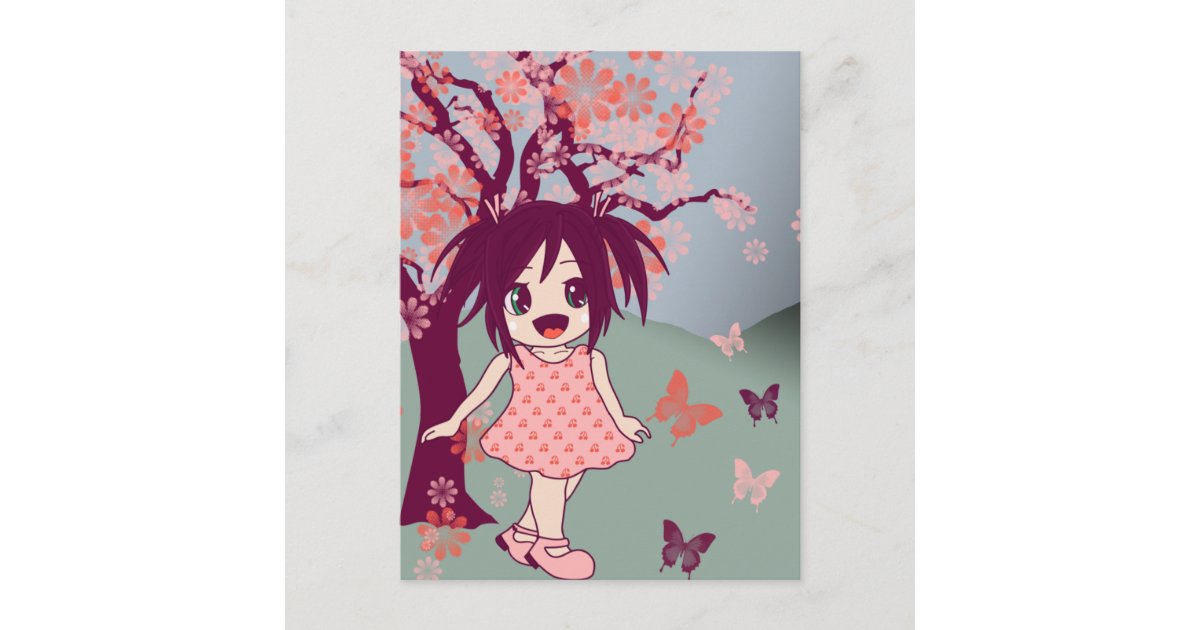 Chibi Anime Manga Cute Japanese Girl Postcard | Zazzle