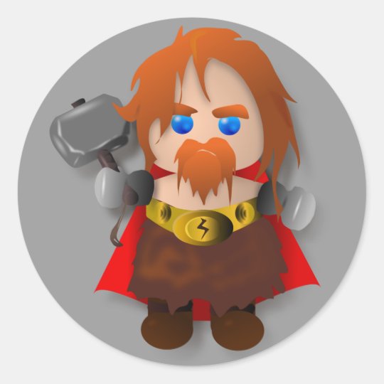 Chibi Thor with Hammer Classic Round Sticker | Zazzle.co.uk