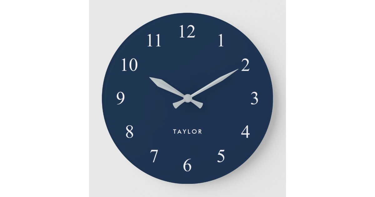 Chic and Elegant Dark Navy Blue and White Large Clock | Zazzle