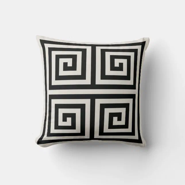 Chic black and white greek key geometric patterns cushion | Zazzle