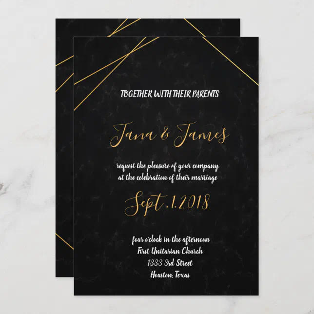 Chic Black & Gold Geometric frame Invitation | Zazzle