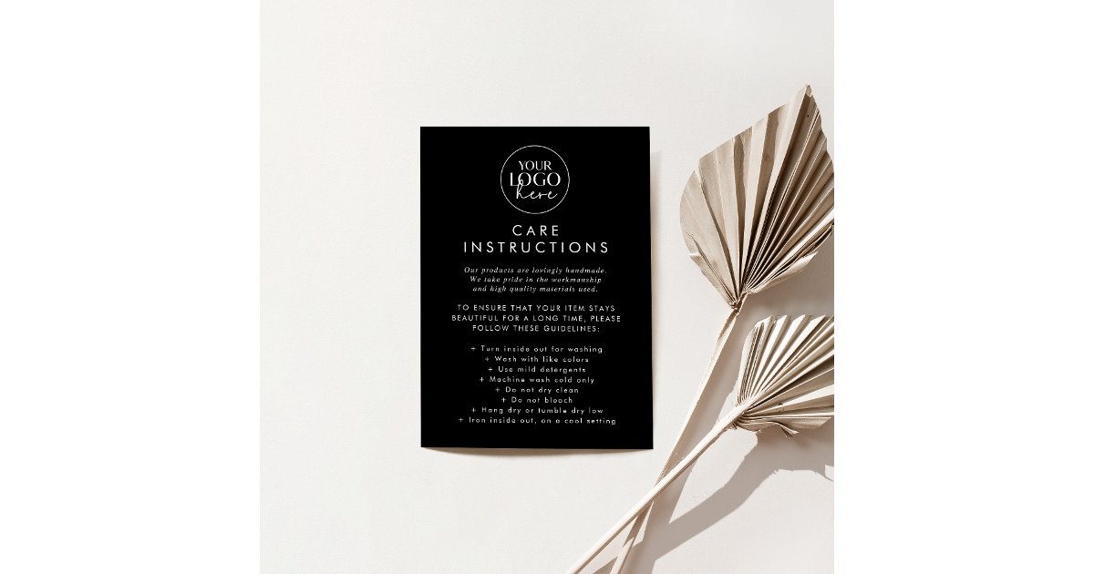 Chic Black Logo Product Care Instructions Enclosure Card | Zazzle