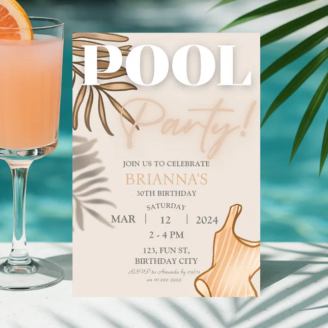 Chic Boho Pool Party Women Tropical Birthday Invitation | Zazzle