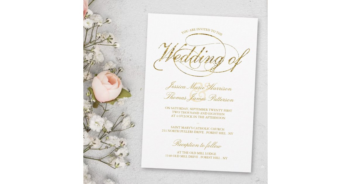 Chic Faux Gold Foil Script Wedding Invitation | Zazzle