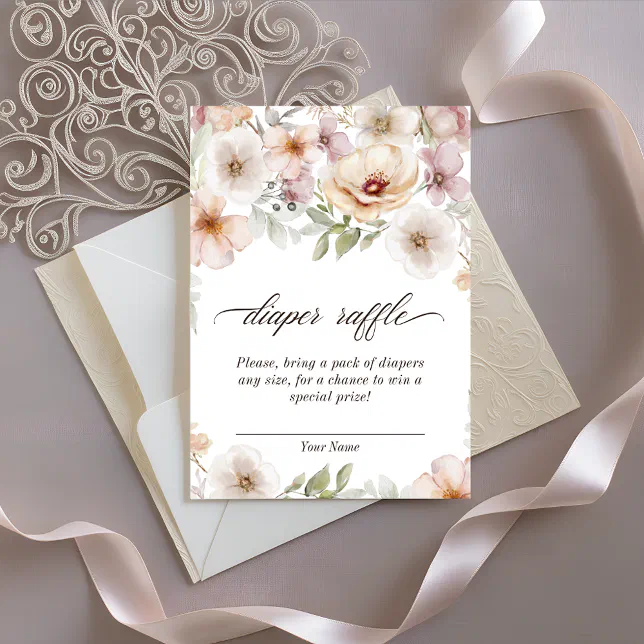 Chic Floral Baby in Bloom Watercolor Diaper Raffle Enclosure Card | Zazzle