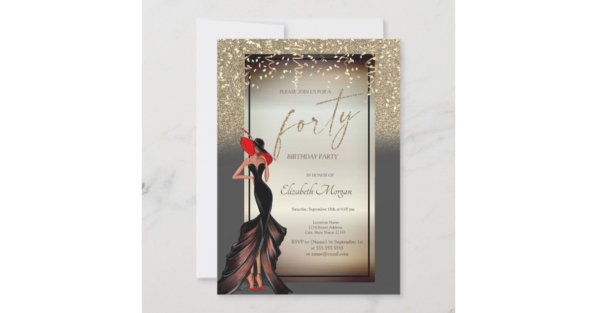 Chic Girl Glitter Confetti 40th Birthday Party Invitation | Zazzle
