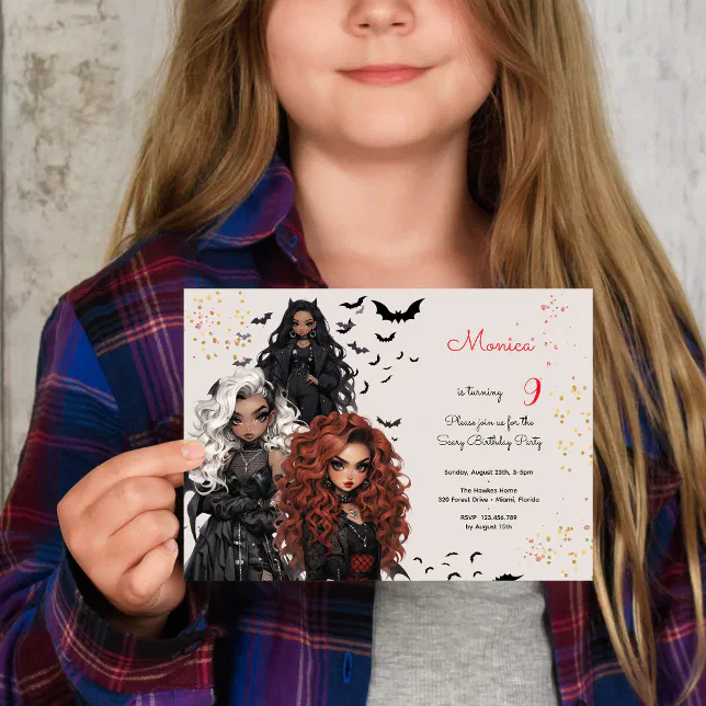 Chic glam gothic scary girls birthday party invitation | Zazzle