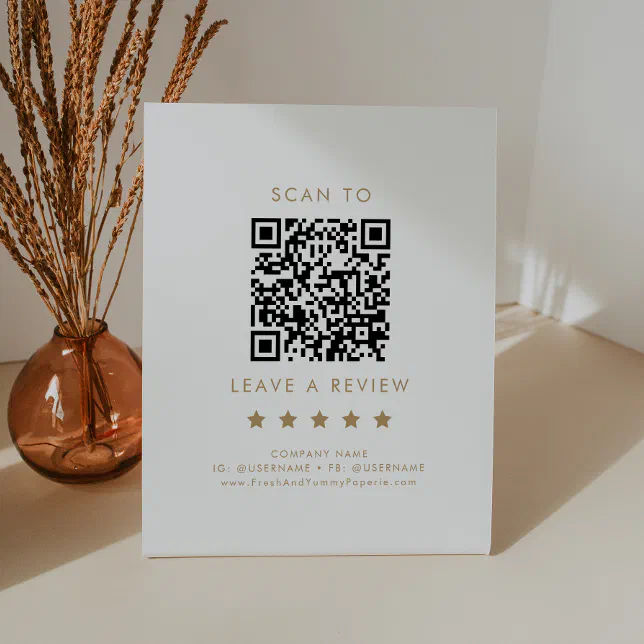 Chic Gold Business QR Code Leave A Review Pedestal Sign | Zazzle