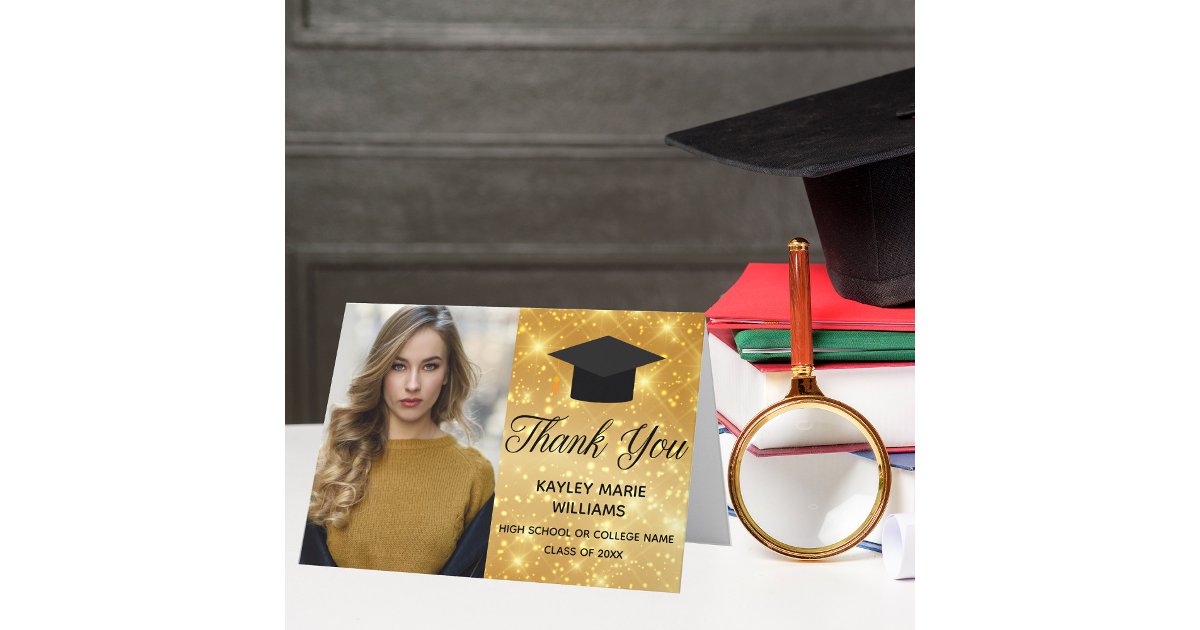 Chic Gold Sparkle Graduation Photo 2025 Graduate Thank You Card | Zazzle