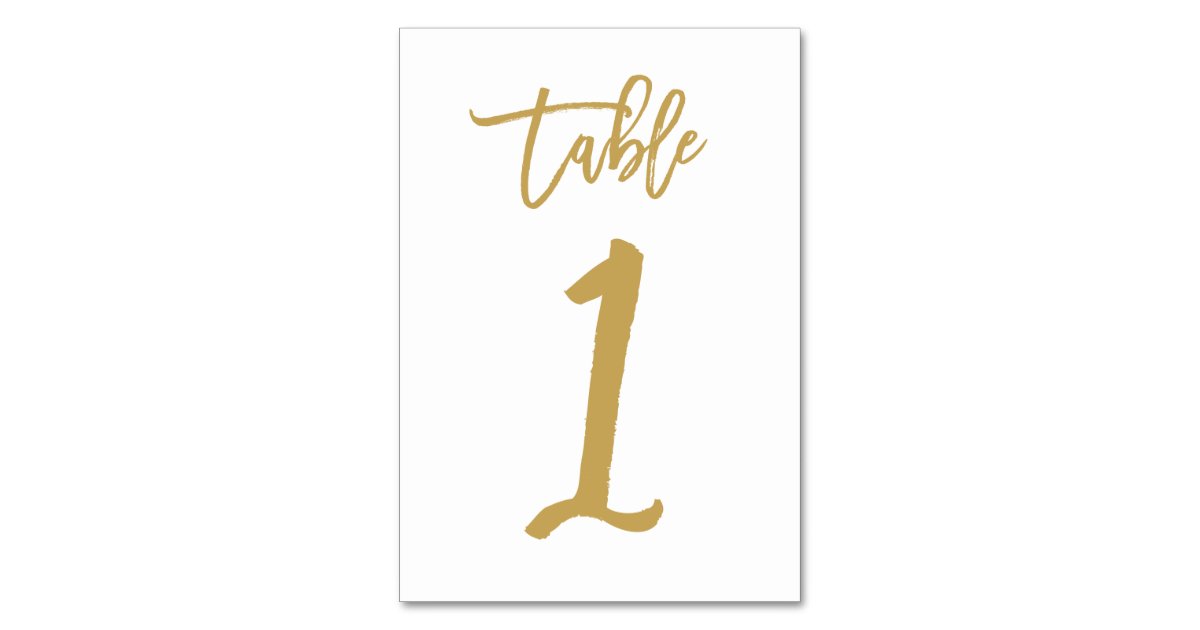 Chic Hand Lettered Table Number Gold | Table 1 | Zazzle