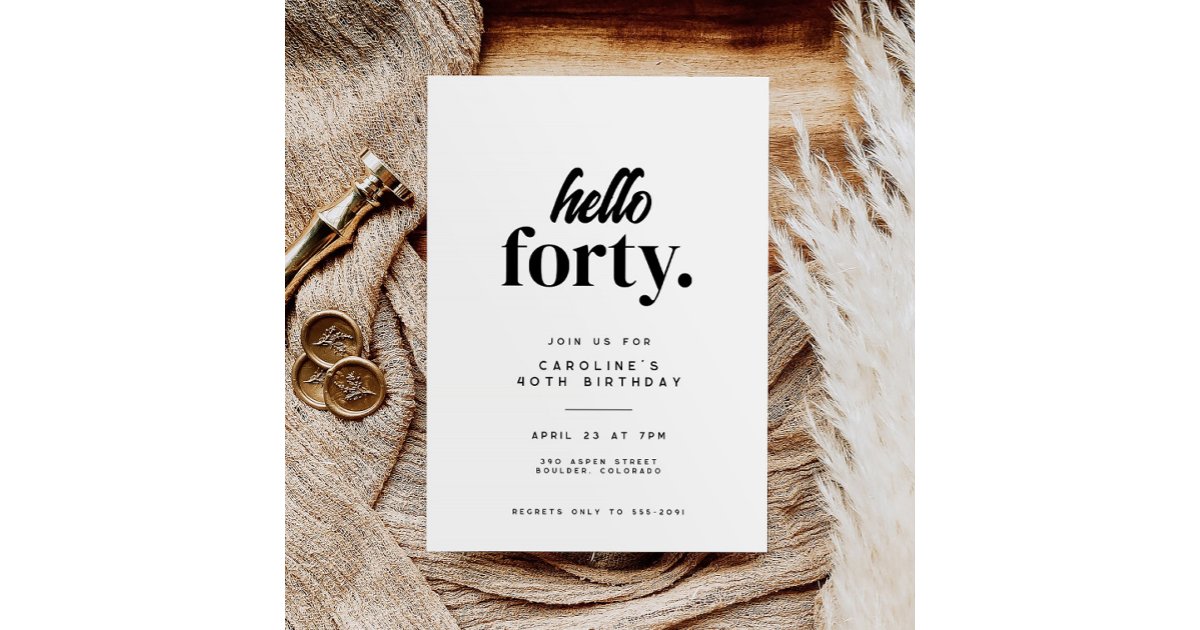 Chic Modern Hello Forty 40th Birthday Party Invitation | Zazzle