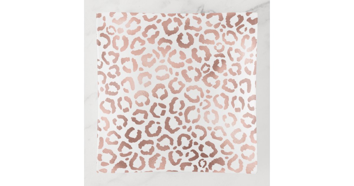 Chic Rose Gold Leopard Cheetah Animal Print Trinket Trays | Zazzle