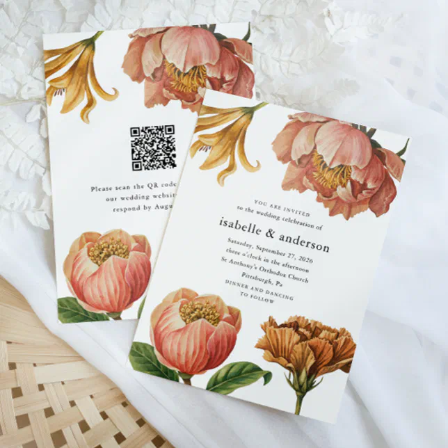 Chic Rustic Floral QR Code Rsvp Wedding Invitation | Zazzle
