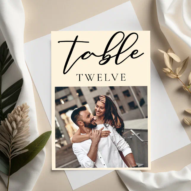 Chic Simple Ivory Couple Photo Wedding Table Number | Zazzle