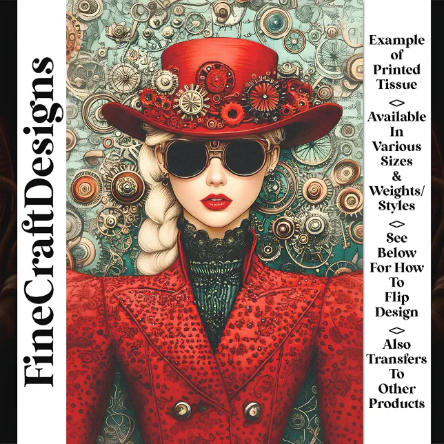 Chic Steampunk Female In Red Outfit U3 Decoupage Tissue Paper | Zazzle
