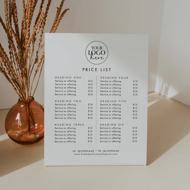 Chic Typography Logo Business Price List Pedestal Sign | Zazzle