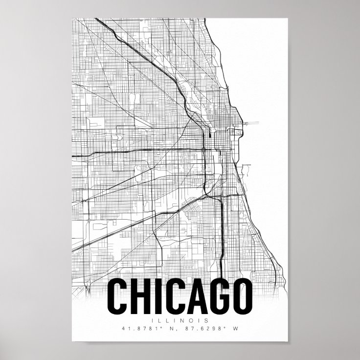 Chicago Illinois Minimalist Map Art Poster | Zazzle