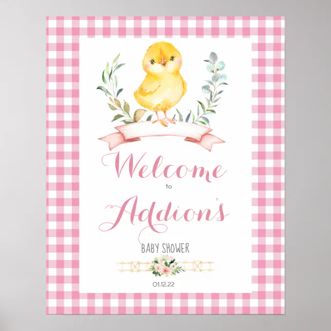 chick chicken baby shower welcome poster | Zazzle