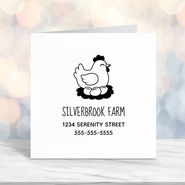 Chicken on Nest with Eggs Farm Address Self-inking Stamp | Zazzle