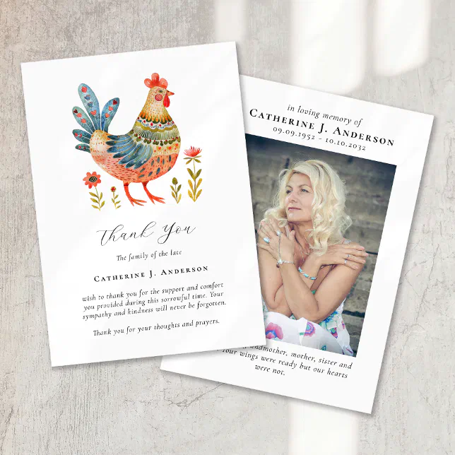 Chicken Photo Sympathy Funeral Memorial Thank You Card | Zazzle